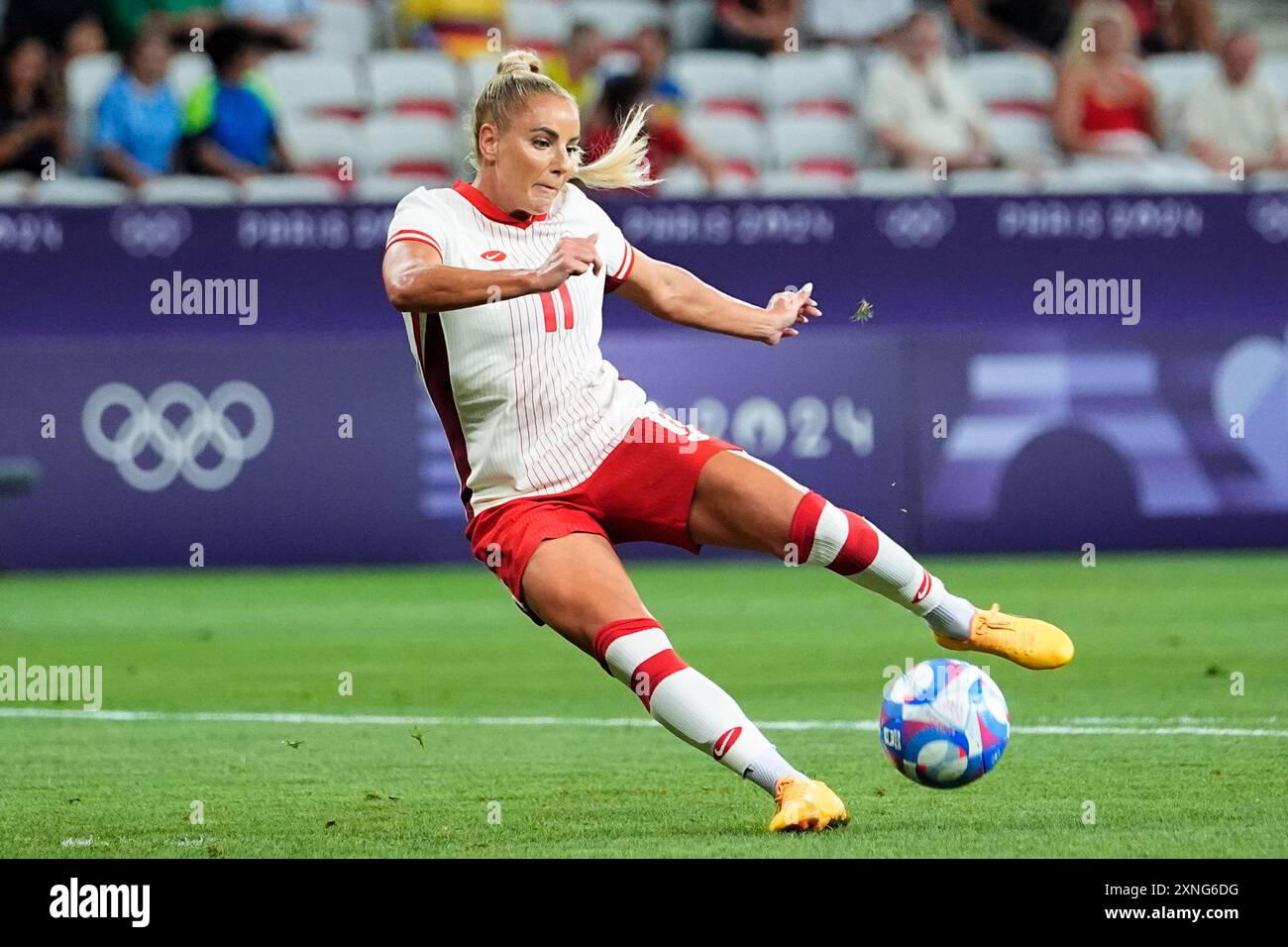Canada's Adriana Leon kicks the ball during a women's Group A soccer ...