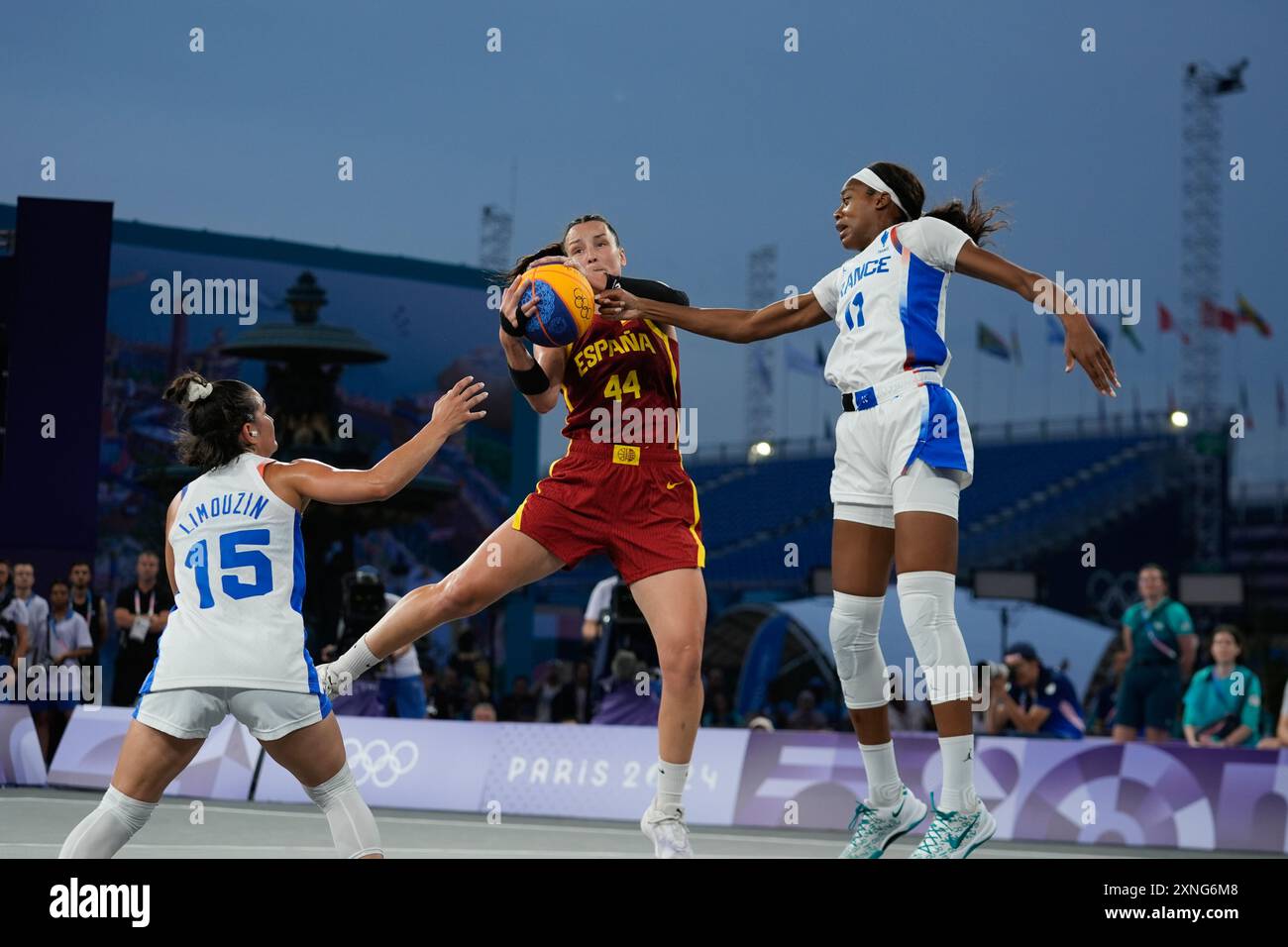 Spain's Gracia Alonso leaps for the ball against France's Myriam ...