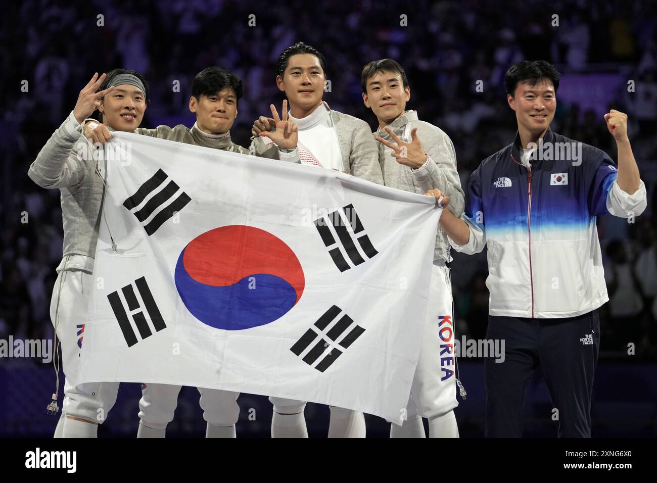 South Korea's fencers Oh Sanguk, Gu Bongil, Park Sangwon and Do ...