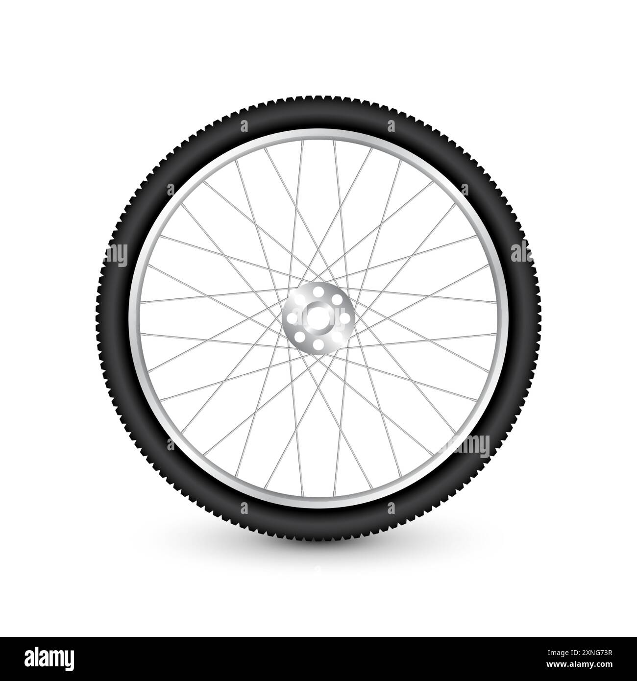 Realistic 3d bicycle wheel. Bike rubber tire, shiny metal spokes and ...