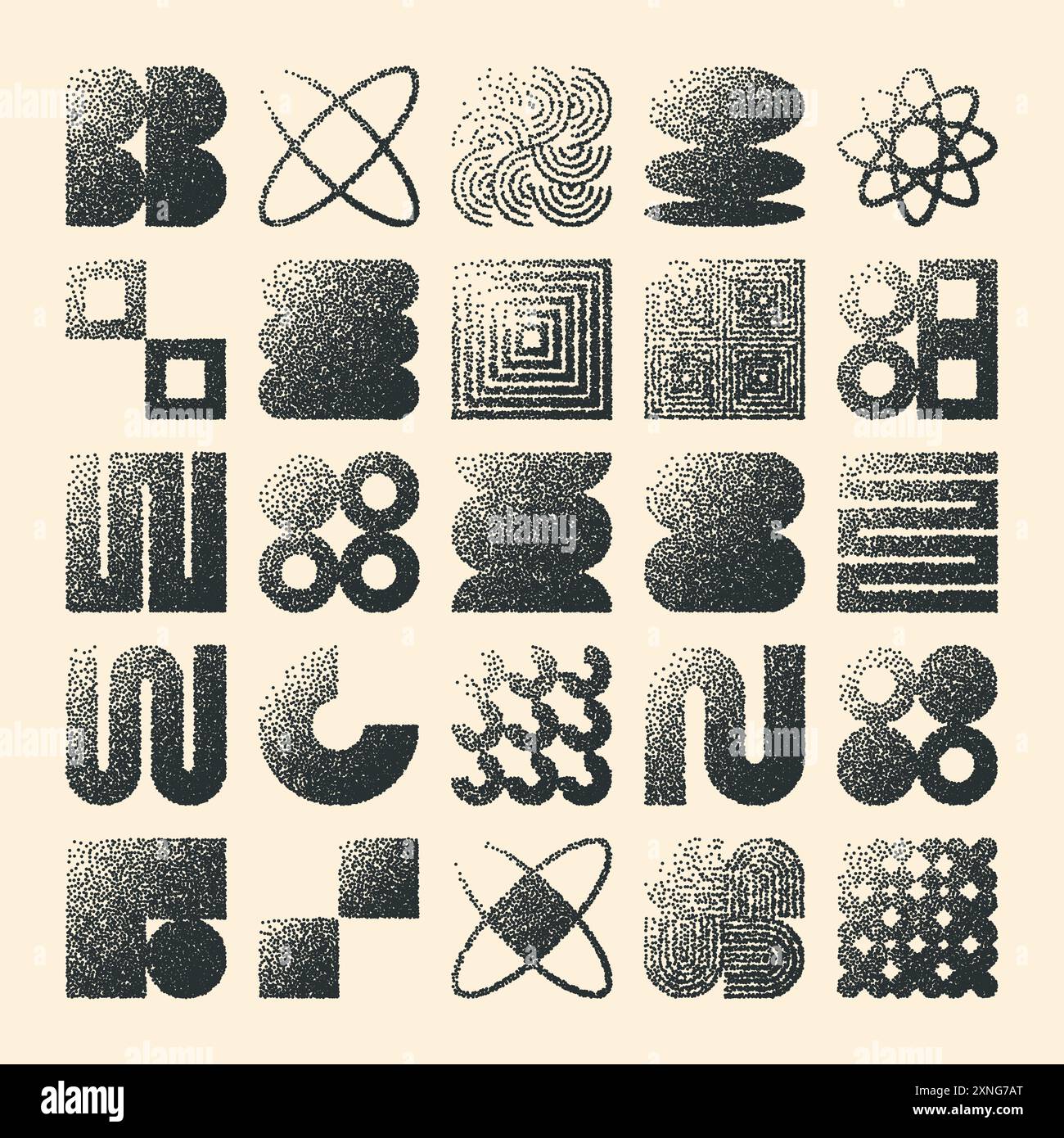 Brutalist geometric shapes, dotted objects. Stipple elements modern ...