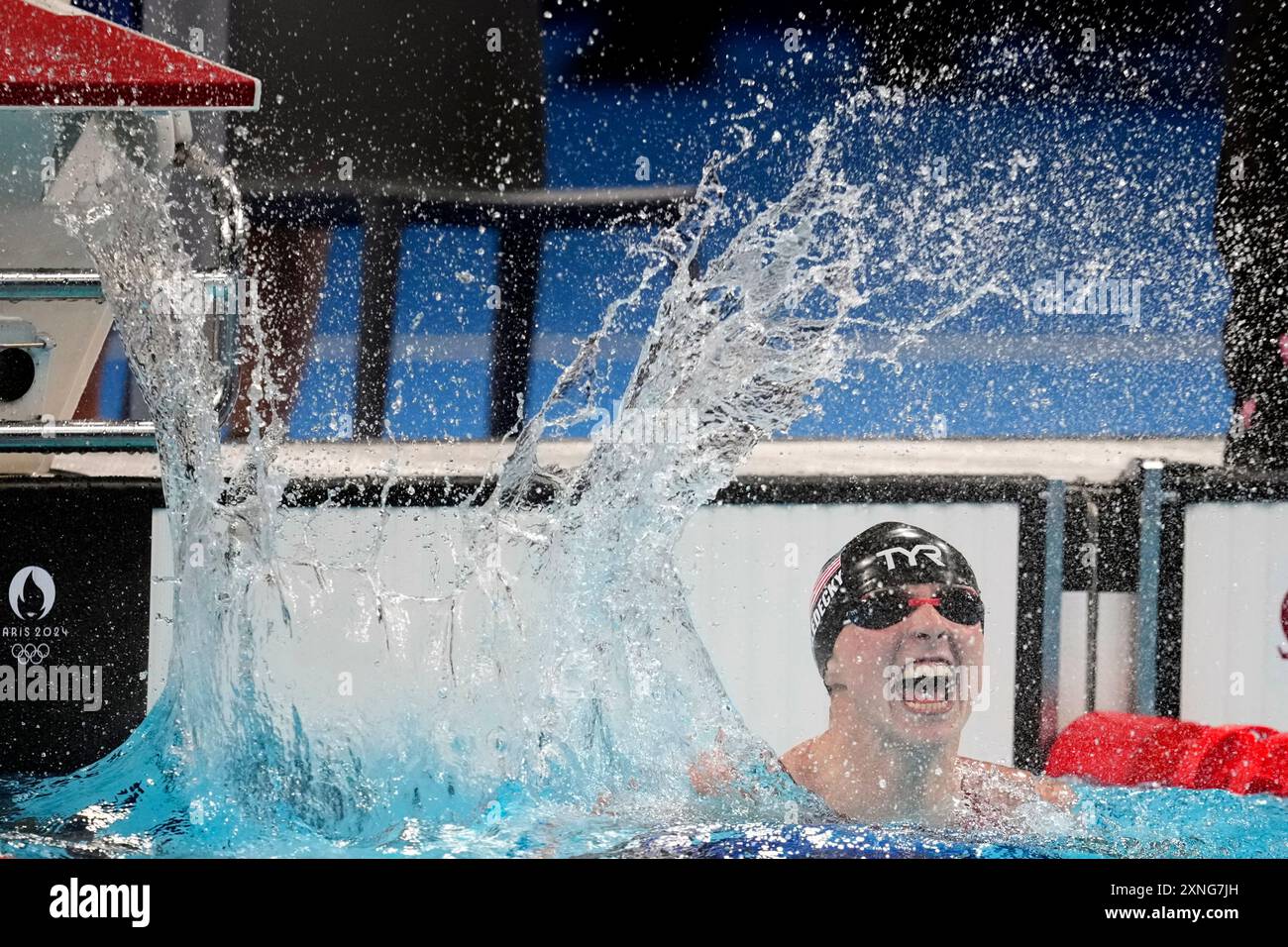 Katie Ledecky, of the United States, celebrates after winning the women ...