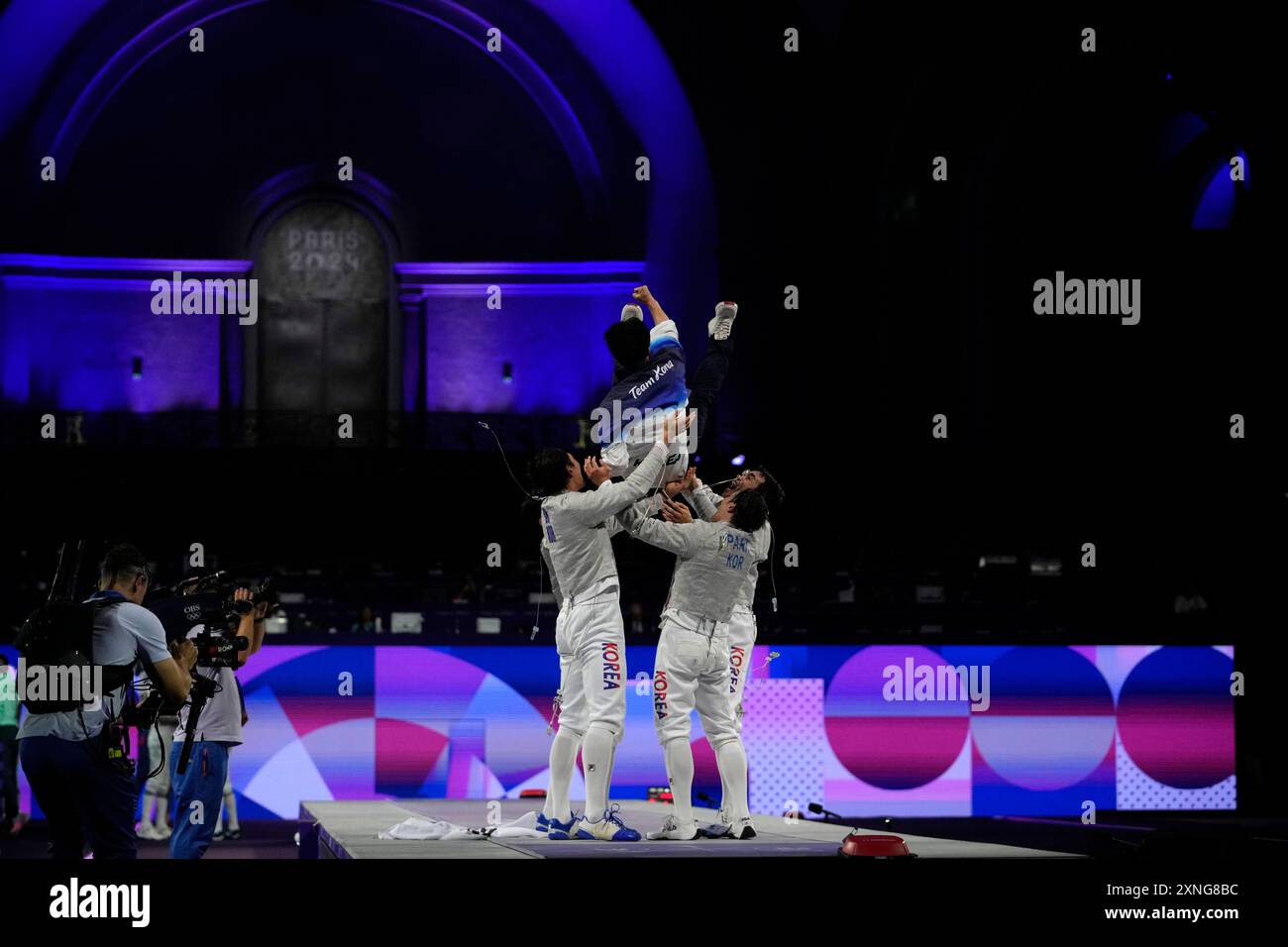 South Korea's fencers Oh Sanguk, Gu Bongil, Park Sangwon and Do ...