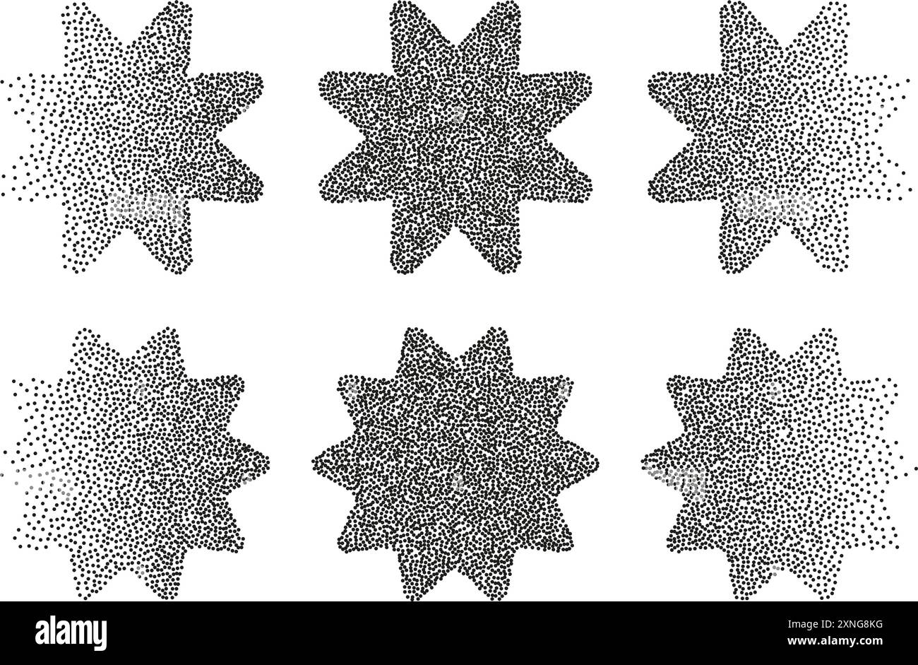 Dotwork abstract shapes, stars in black grain texture Stock Vector ...