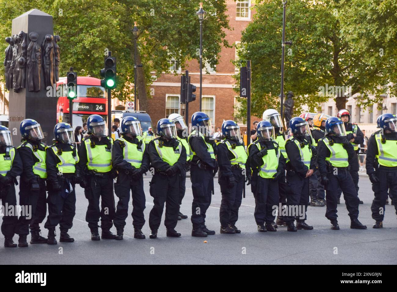 London, England, UK. 31st July, 2024. Police in riot gear block the ...