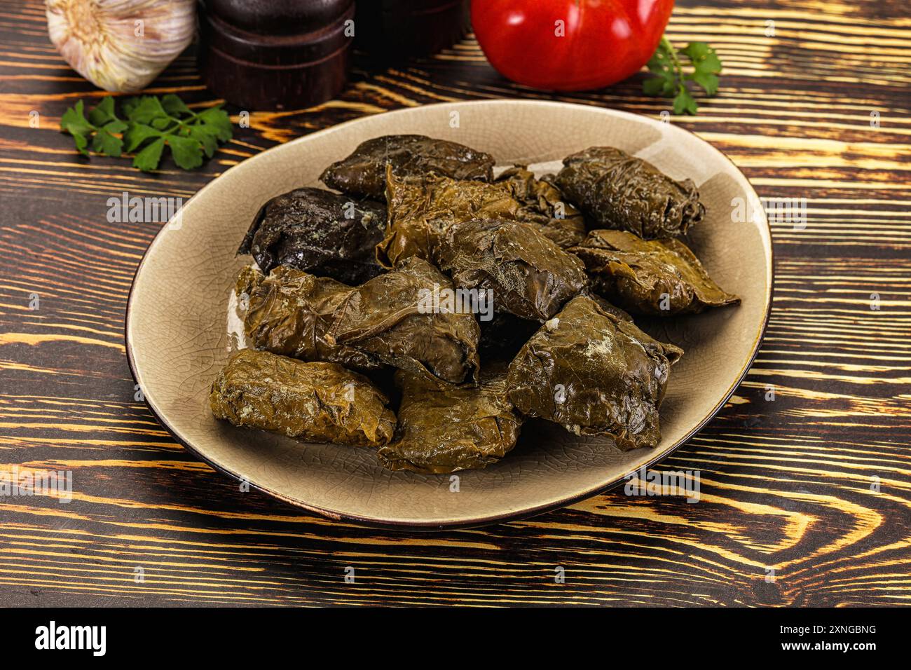 Stuffed dolma - various meat in grape leaves Stock Photo - Alamy