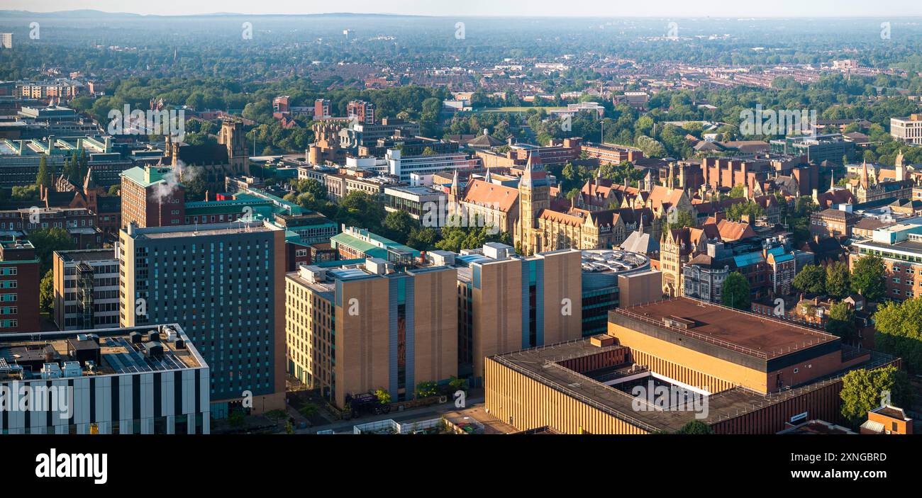 Aerial view of Manchester university campus at Oxford Road with various ...
