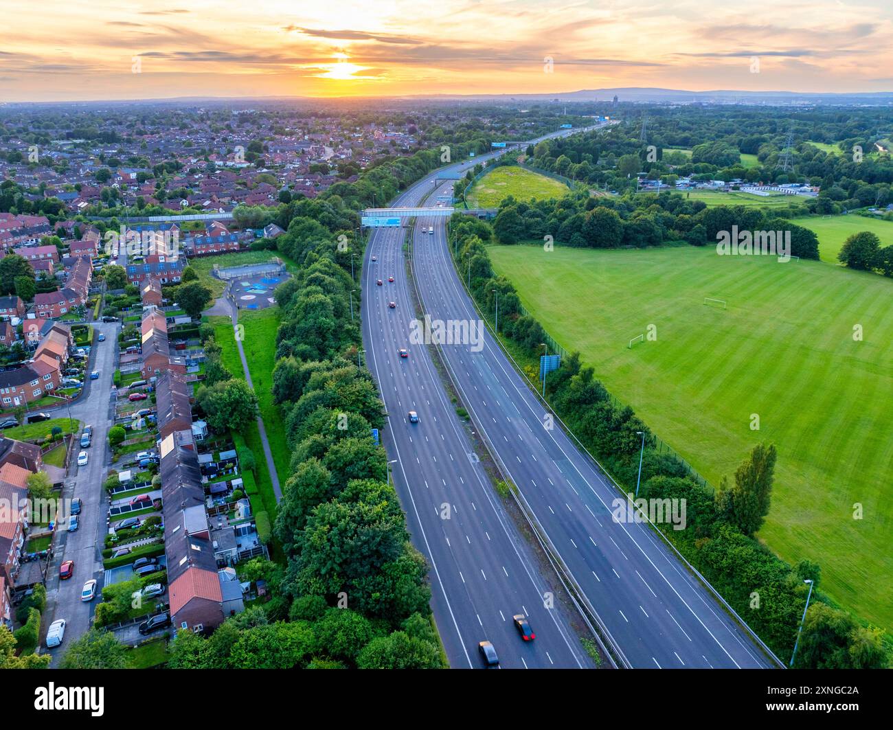 Aerial view over Manchester M60 outer ring road and Junction 5 Stock ...