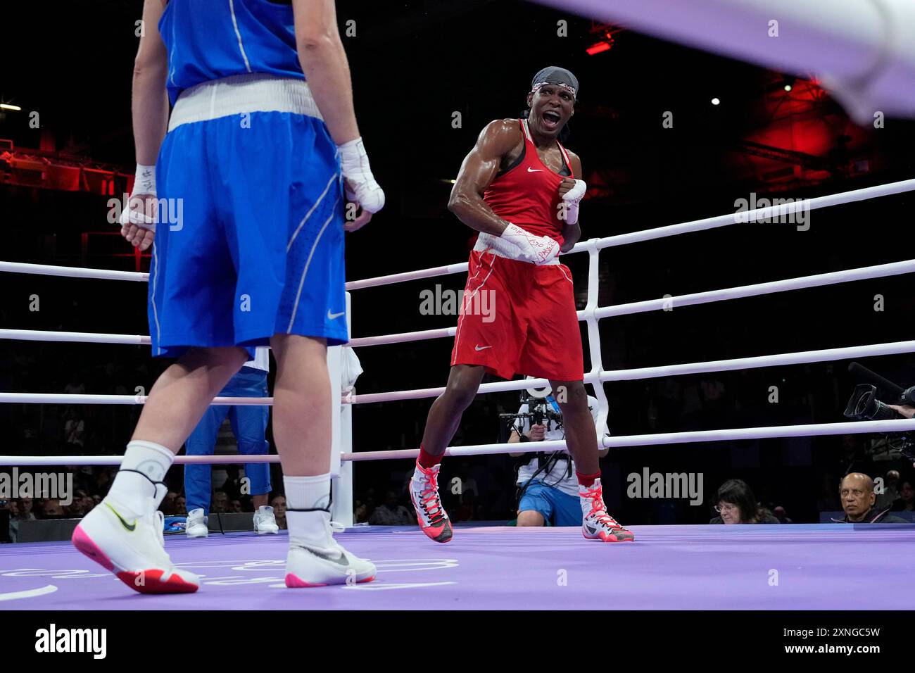 Panama's Atheyna Bylon celebrates after defeating Kazakhstan's ...