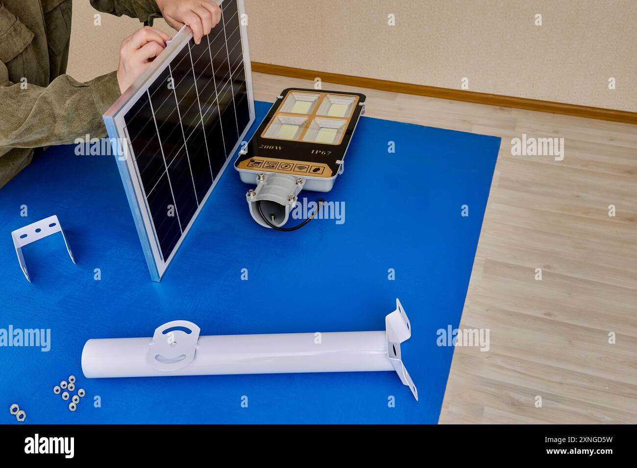 Bracket holder for mounting solar panel and LED lamp as cordless ...