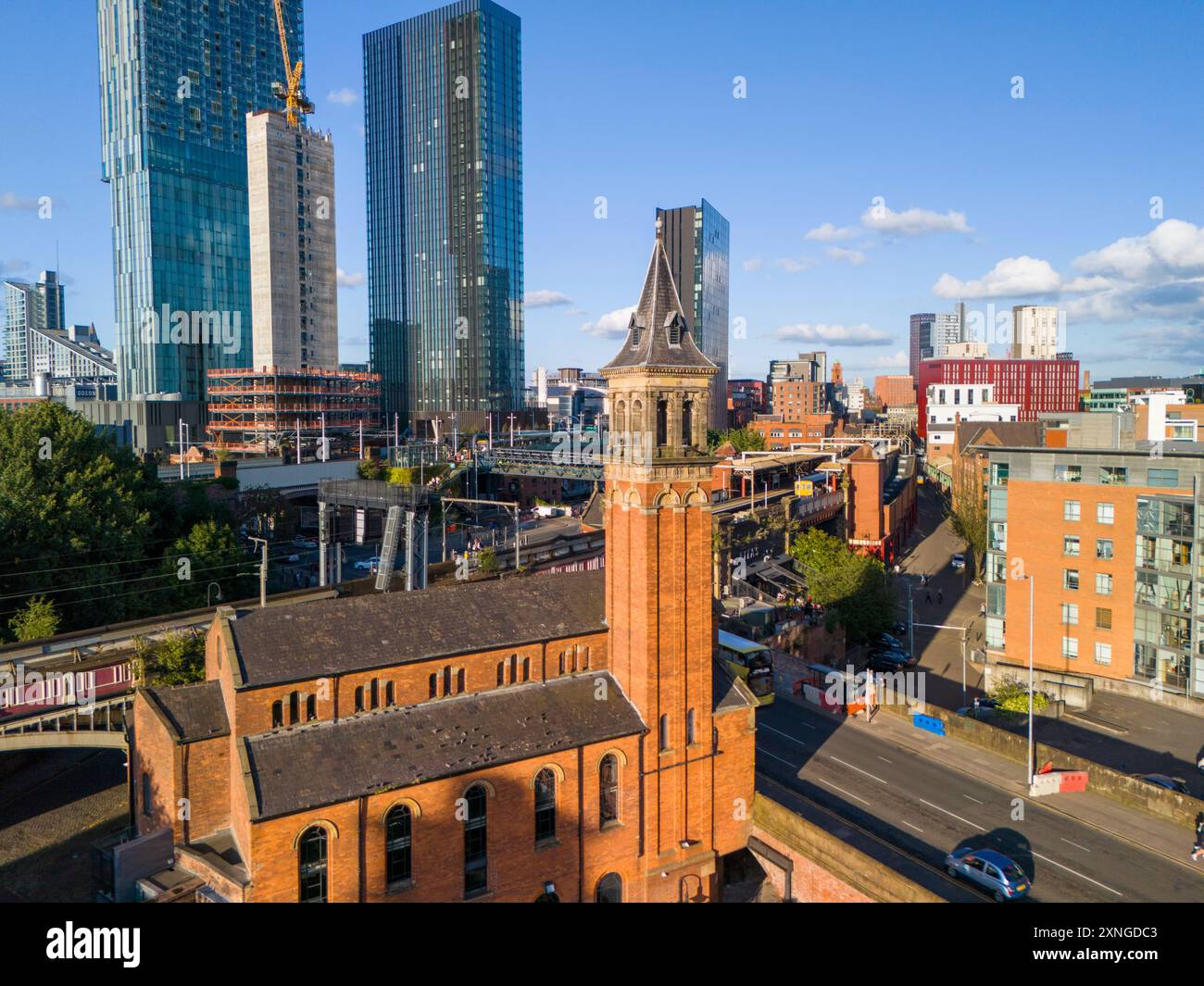 Aerial image over Castlefield Manchester showing Deansgate station and ...