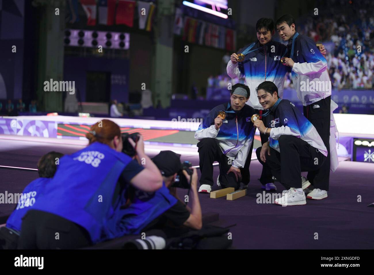 South Korea's fencers Oh Sanguk, Gu Bongil, Park Sangwon and Do ...