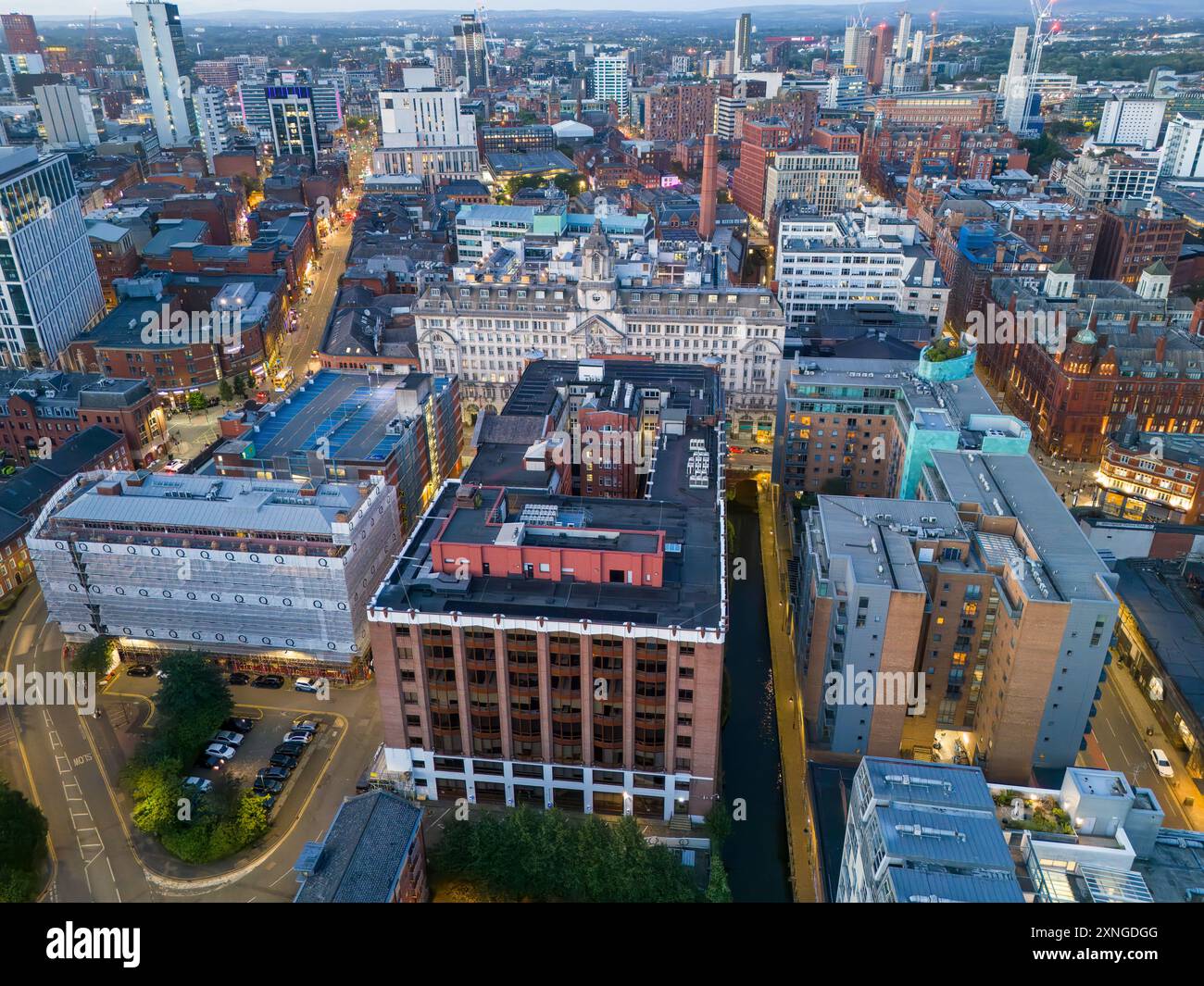 Aerial view of Manchester cityscape with skyscrapers and construction ...