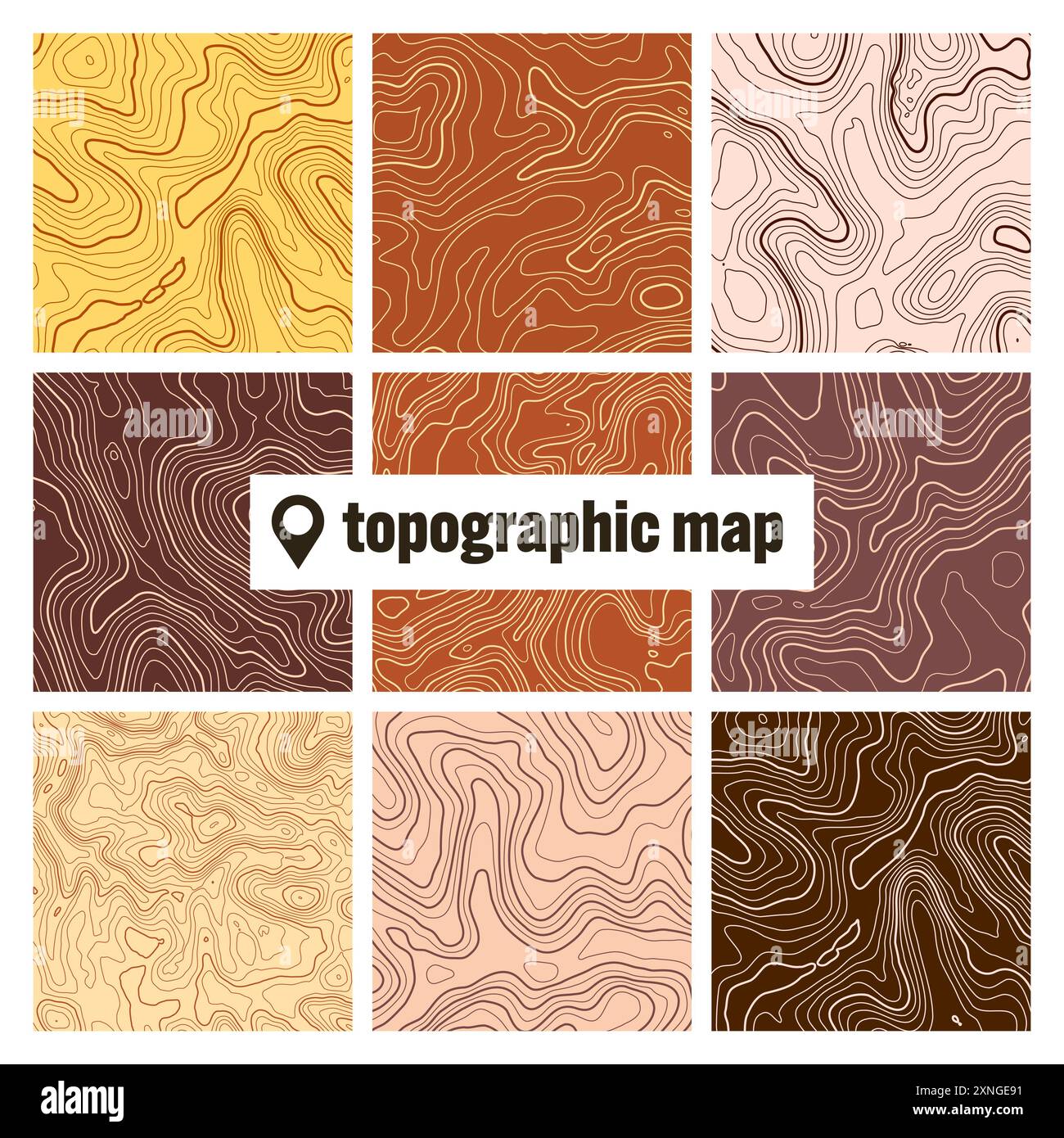 Colorful topographic map with contour lines. Geographic terrain grid ...