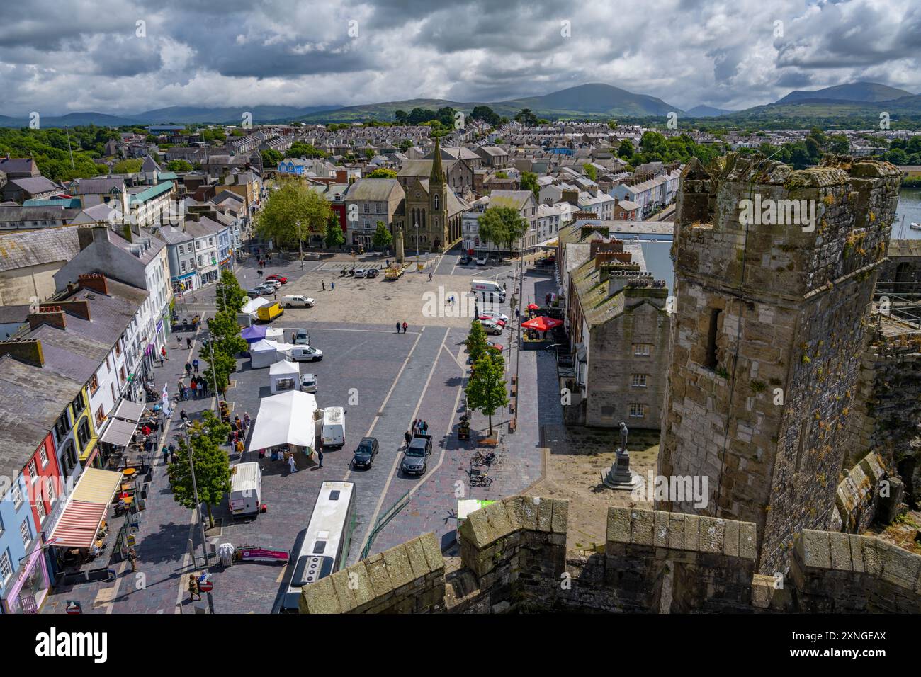 Looking across the roof tops and market square Caernarfon from ...