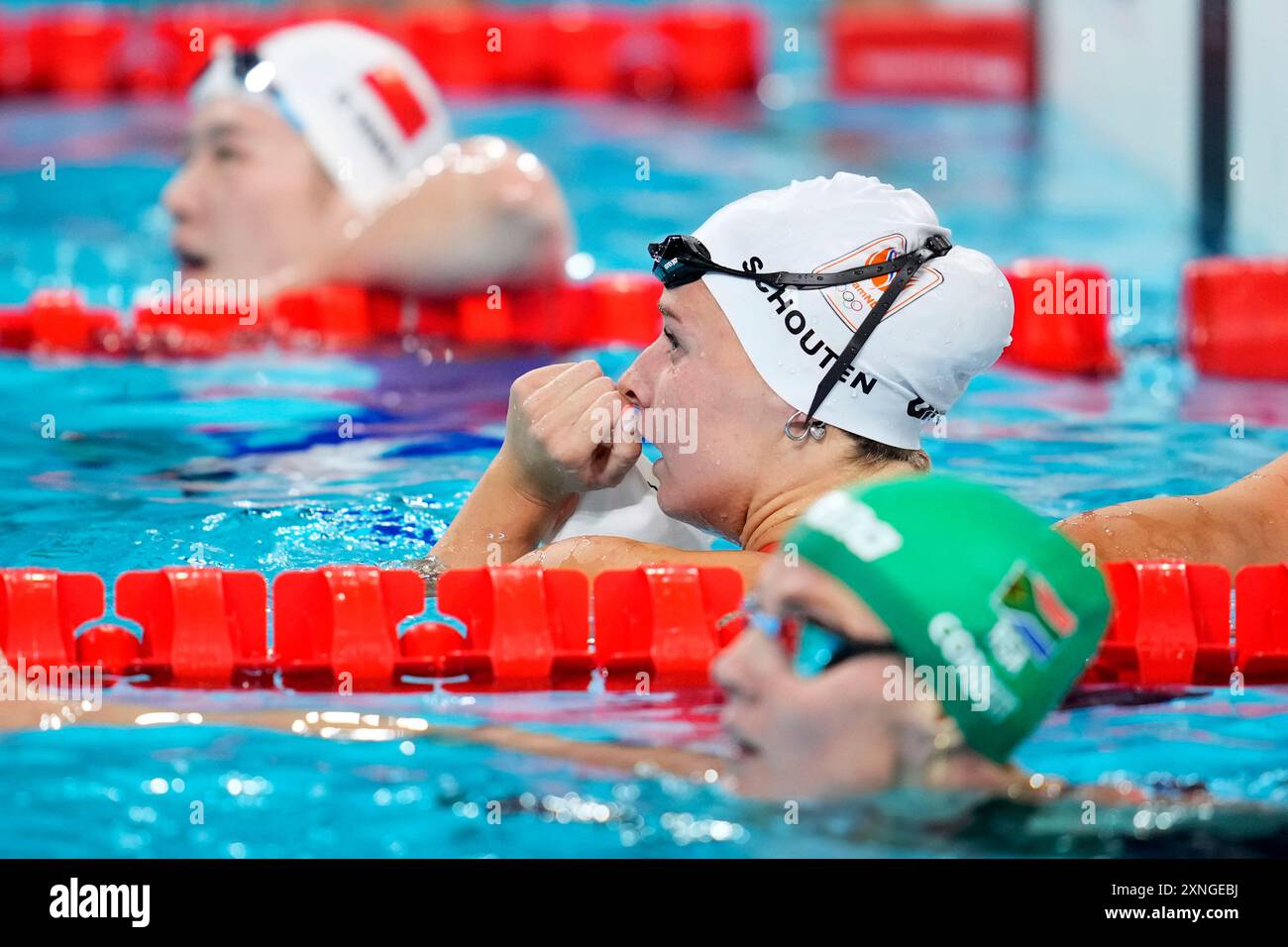 Tes Schouten, of the Netherlands, reacts after competing in the women's ...