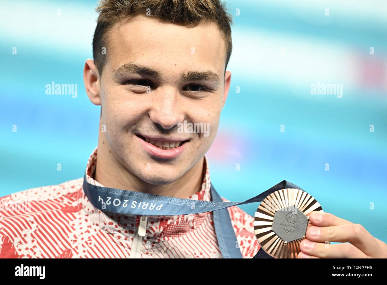 Paris, France. 31st July, 2024. Bronze medalist Canada's Ilya Kharun stand on the podium of the ...