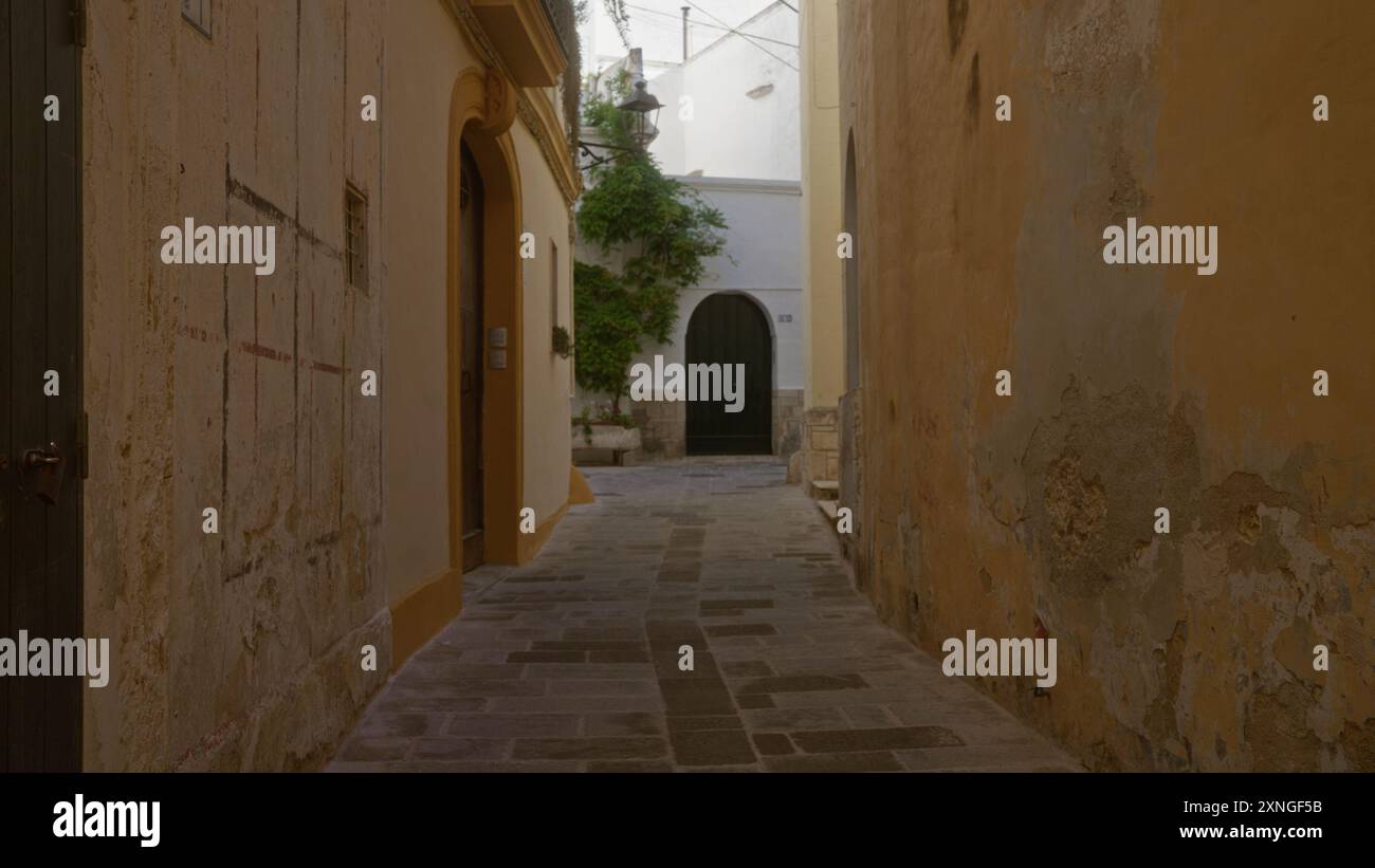 Narrow cobblestone alley in gallipoli, puglia, italy, featuring rustic ...