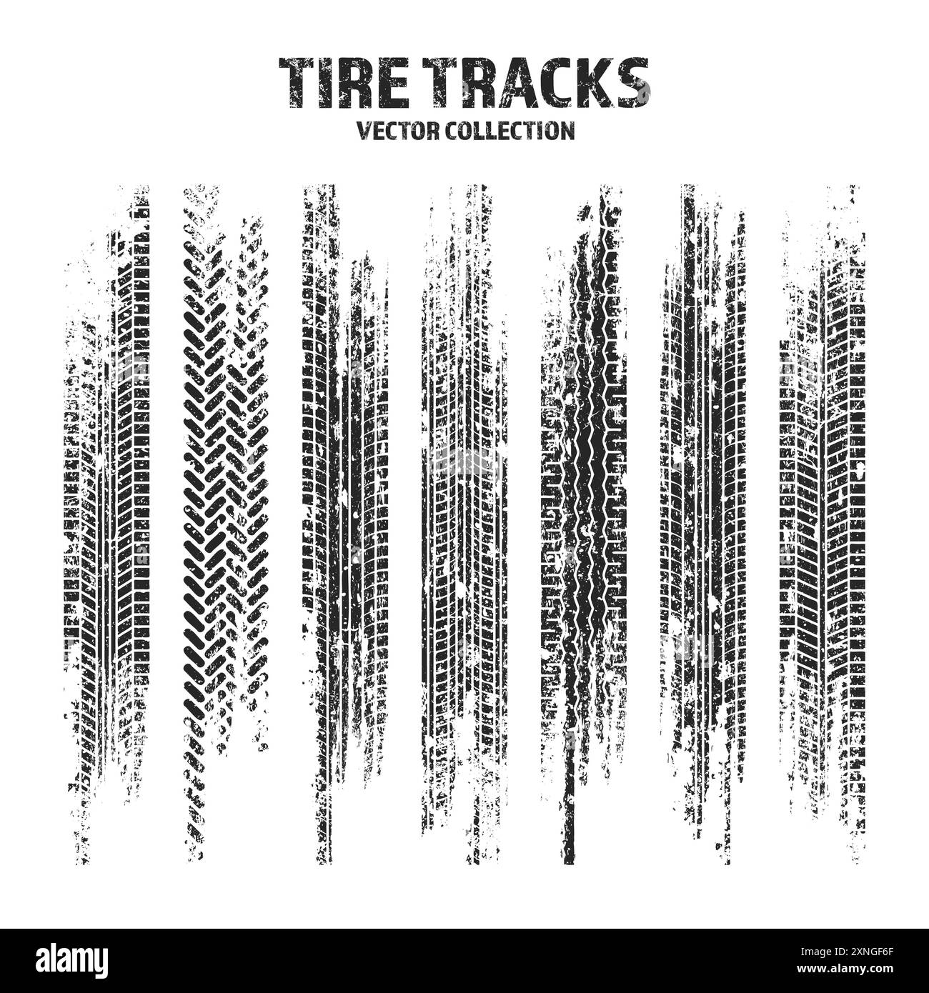 Grunge tire tracks, wheel braking marks. Truck, car or motorcycle tread ...
