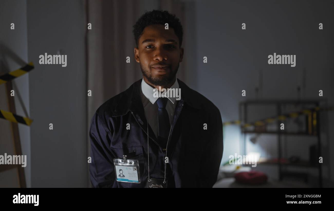African american detective man in a crime scene investigation room ...