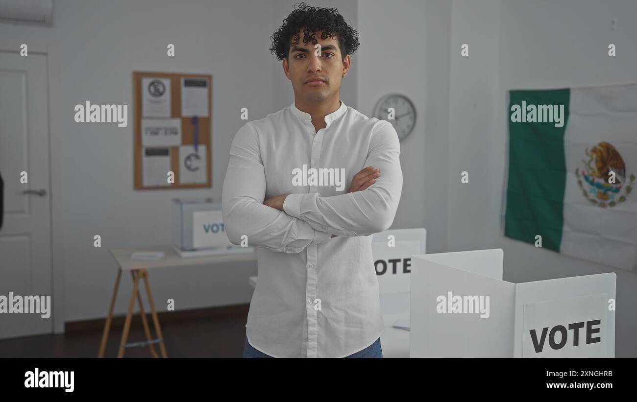 Hispanic man with arms crossed standing in a mexican electoral college ...