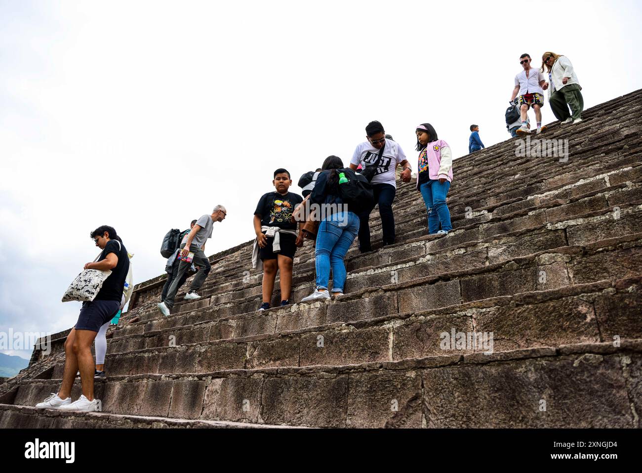 tourists at staircase Archaeological Zone of Teotihuacan, the city with ...