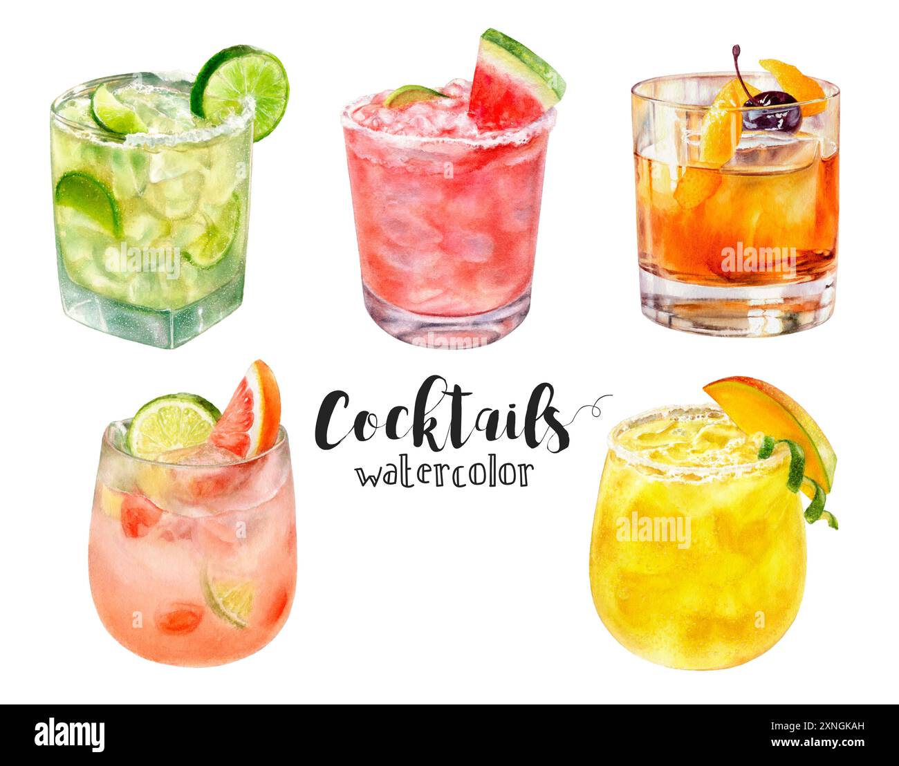 A Vibrant and Colorful Watercolor Cocktails Collection Featuring ...