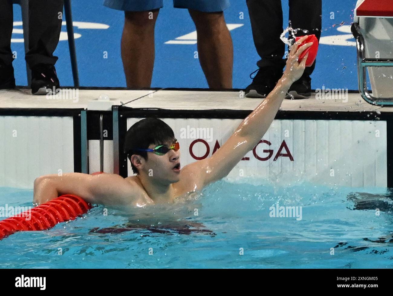 China's PAN Zhanle reacts after competing in the Men's 100m Freestyle ...