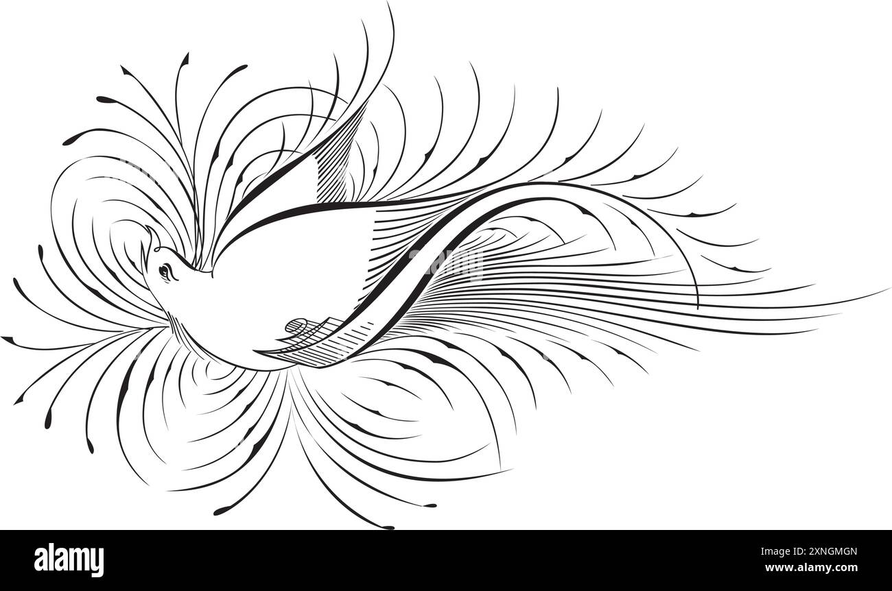 abstract bird with elegant calligraphy strokes for illustration Stock ...