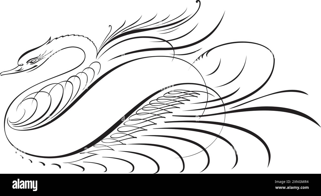 abstract bird with elegant calligraphy strokes for illustration Stock ...