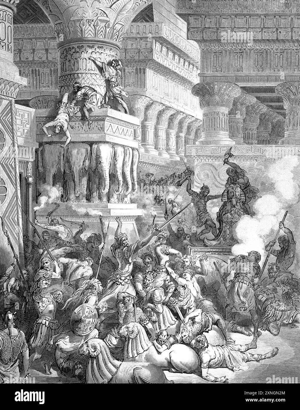 Wood Engraving of Jonathan Destroying the Temple of Dagon (I Maccabees ...