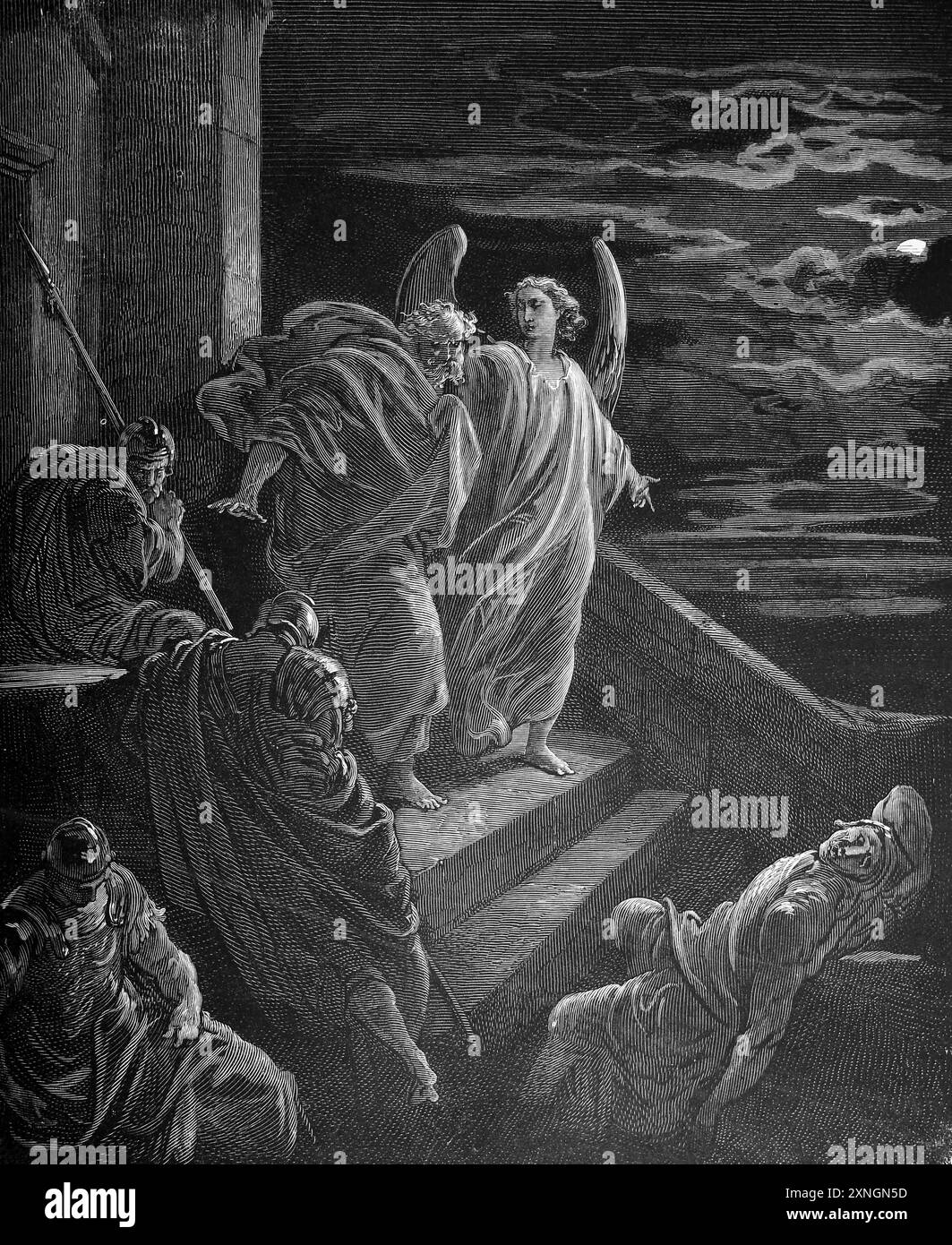 Wood Engraving of Saint Peter Delivered from Prison By Gustave Dore ...