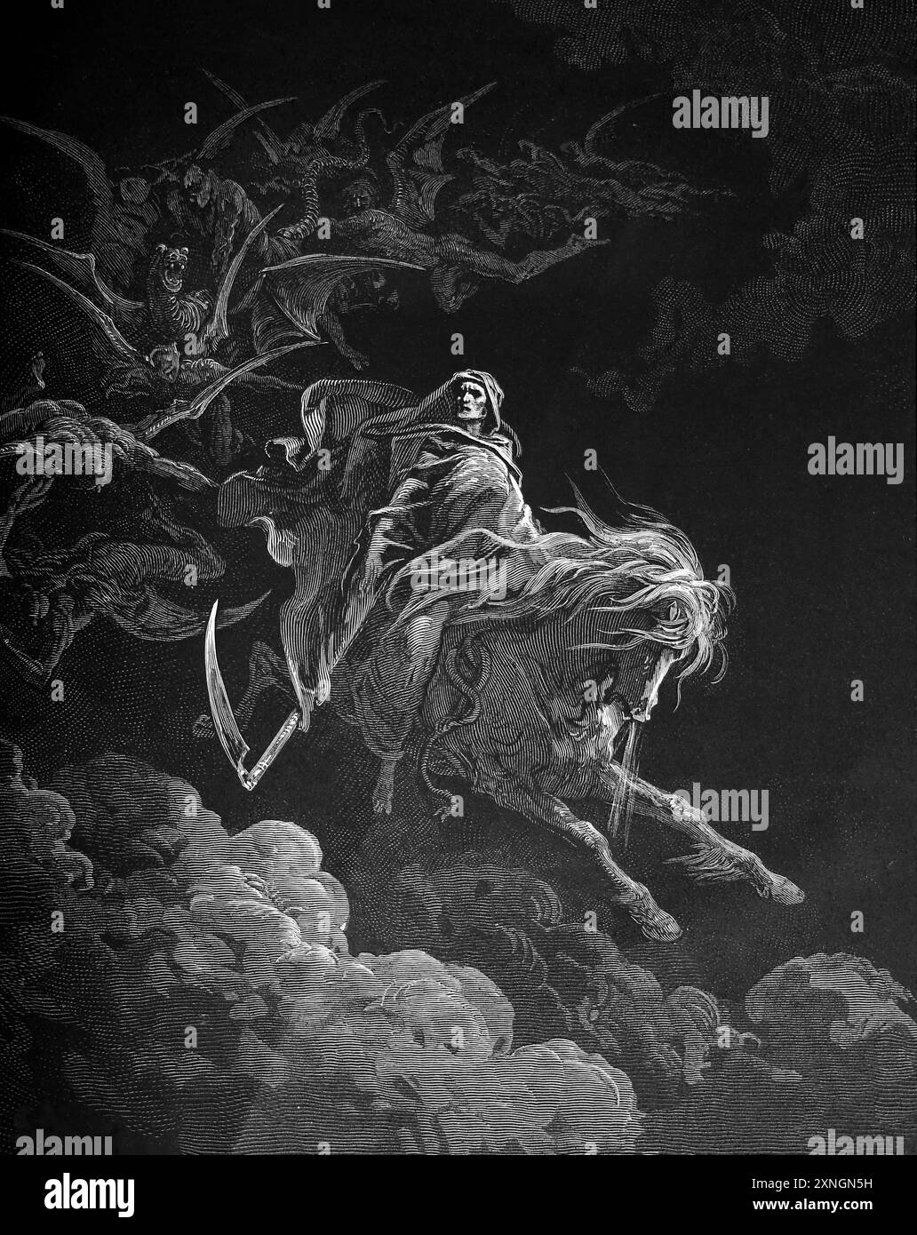 Wood Engraving of the Vision of Death and Hades Following after the ...