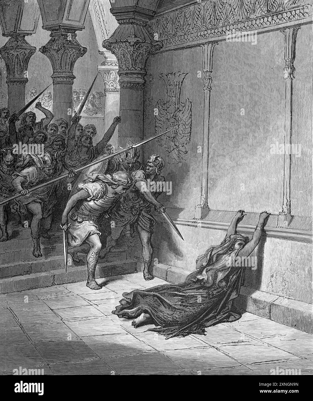 Wood Engraving of the Death of Athaliah (2 Chronicles 23:13-15) by ...