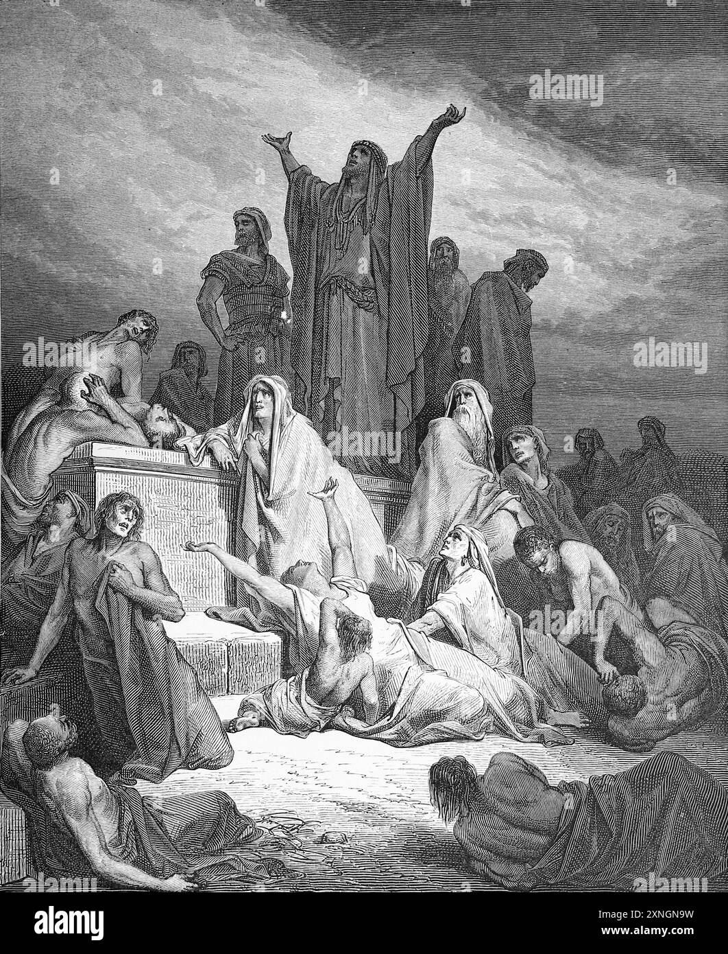 Wood Engraving of the Plague of Jerusalem sent by God to Punish King ...