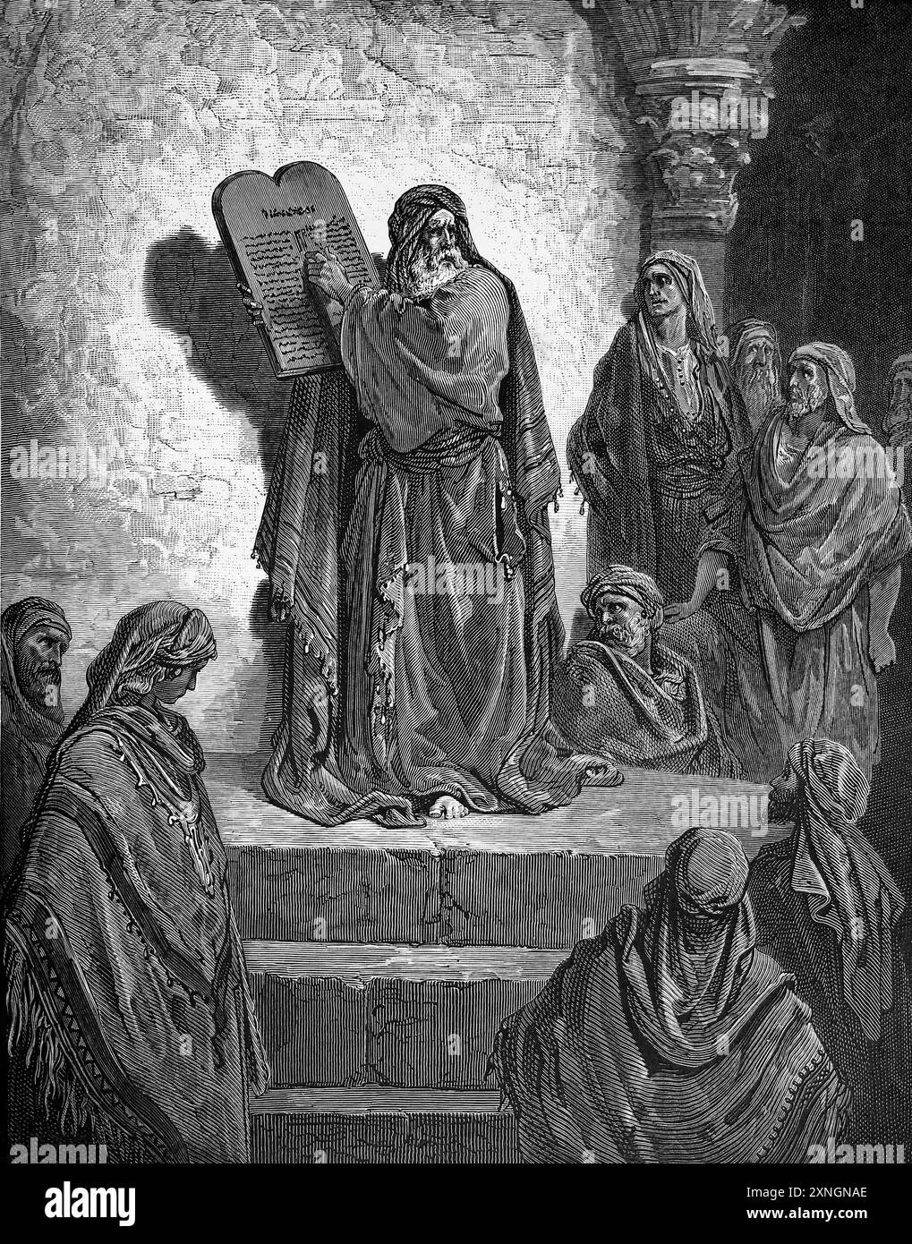 Wood Engraving of Ezra Reading the Law in the Hearing of the People ...