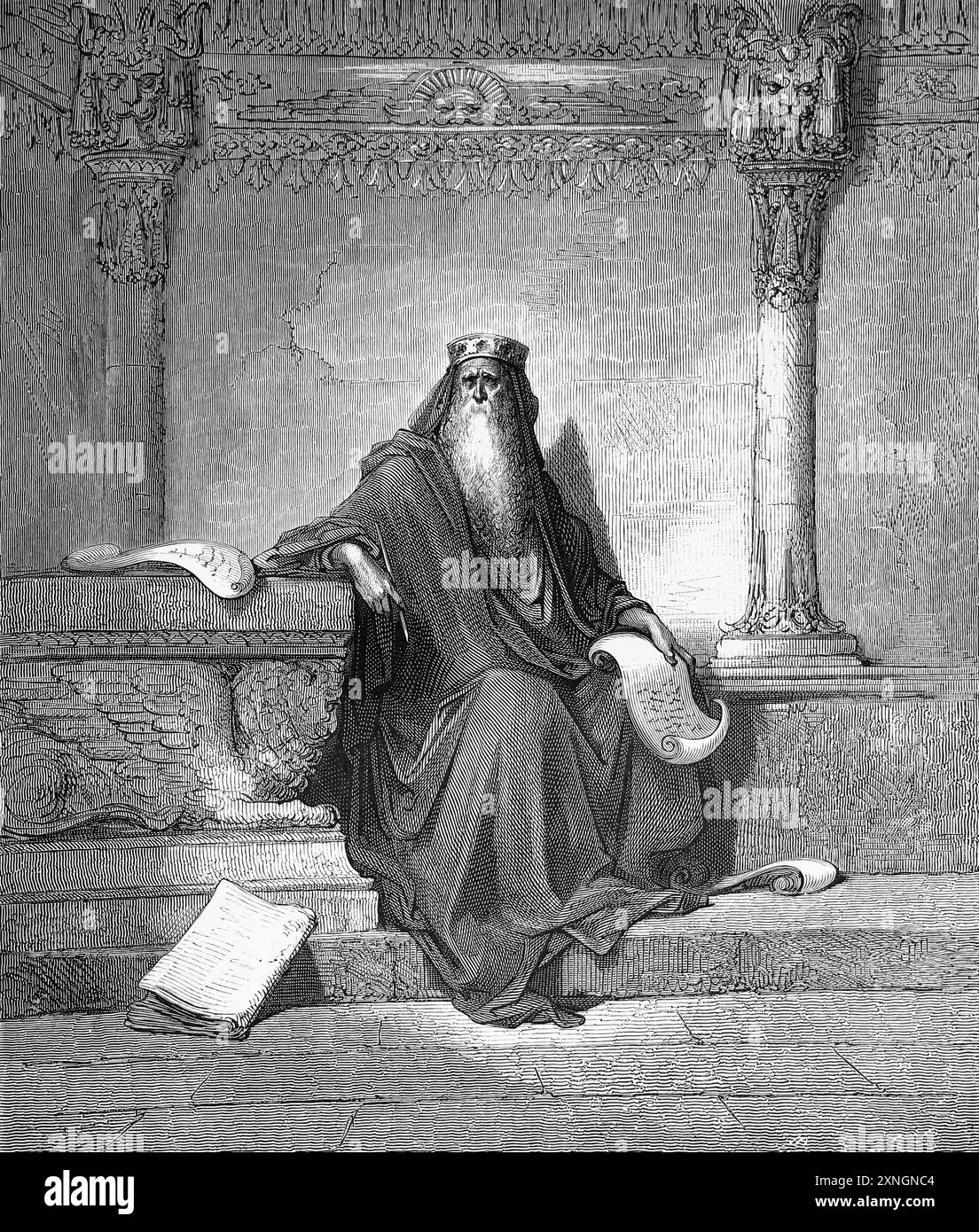 Wood Engraving of King Solomon who wrote the Ecclesiastes (1Chronicles ...