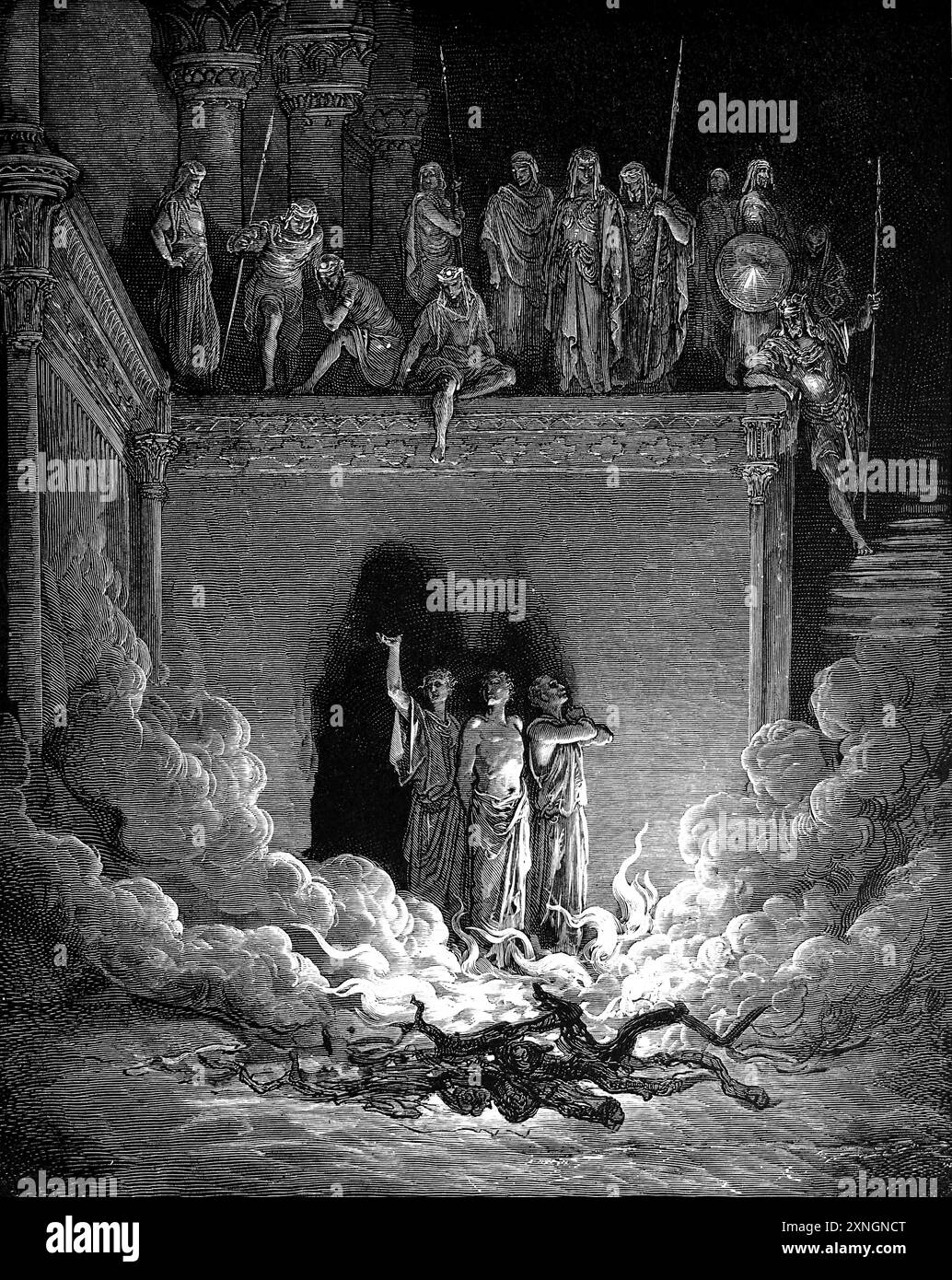 Wood Engraving of the Three Hebrews Mesach, Shadrach and Abed-nego in ...