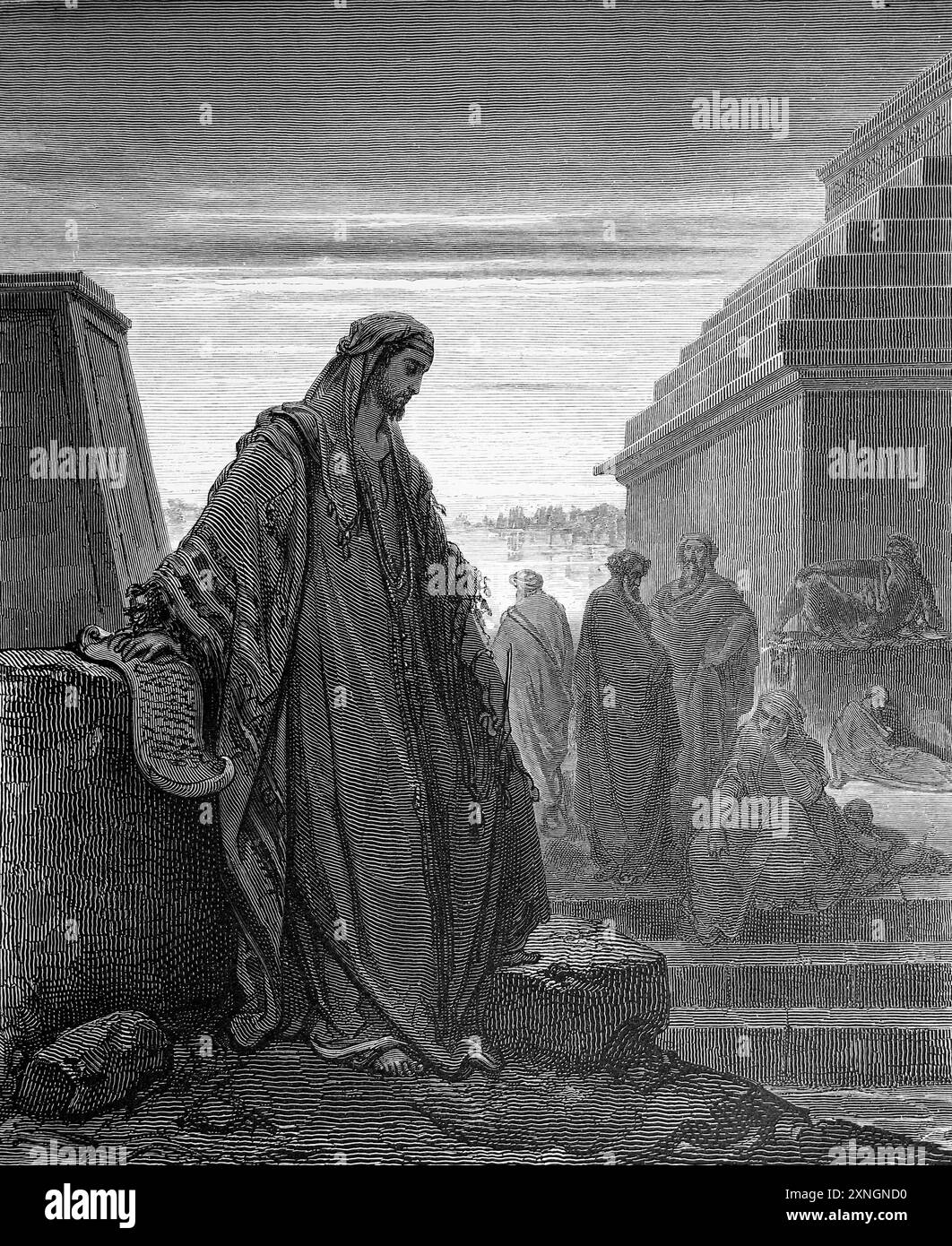 Wood Engraving of the Prophet Daniel among the Exiles in Babylon (2;20 ...