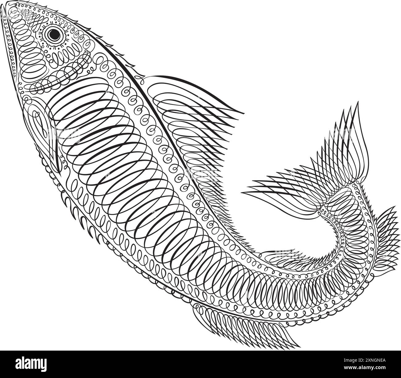 Calligraphic Illustration Of Fish .Coral reef fish. Black and white ...