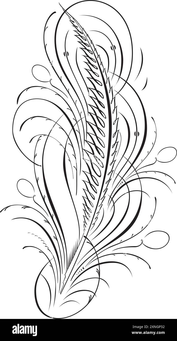 Bird feather vector illustration. Fluffy feather silhouette line art ...