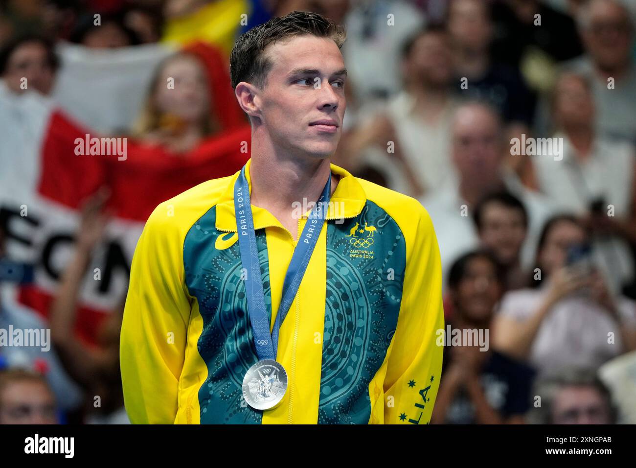 Silver medalist Zac Stubblety-Cook, of Australia, stands on the winner ...