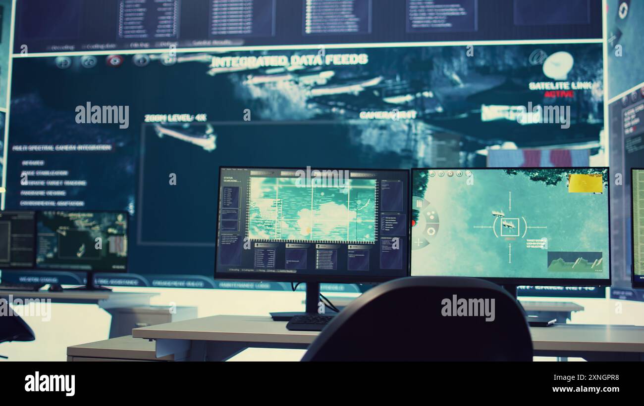 Government anti terrorism operation room equipped with a big display ...