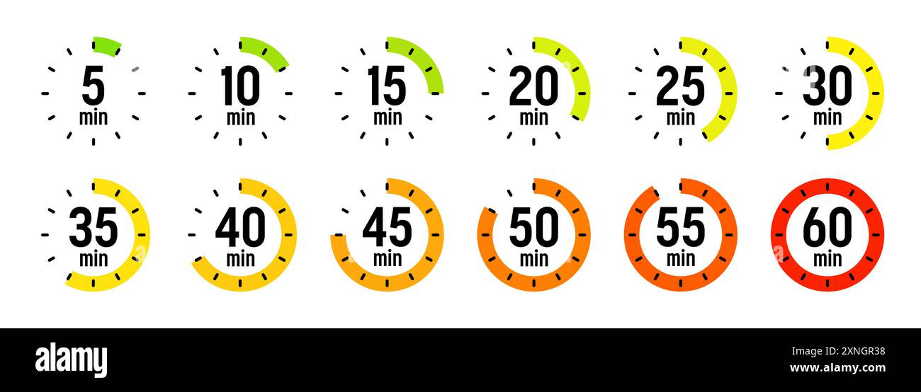 Simple stopwatch icons. Colorful chronometer, time counter with dial ...