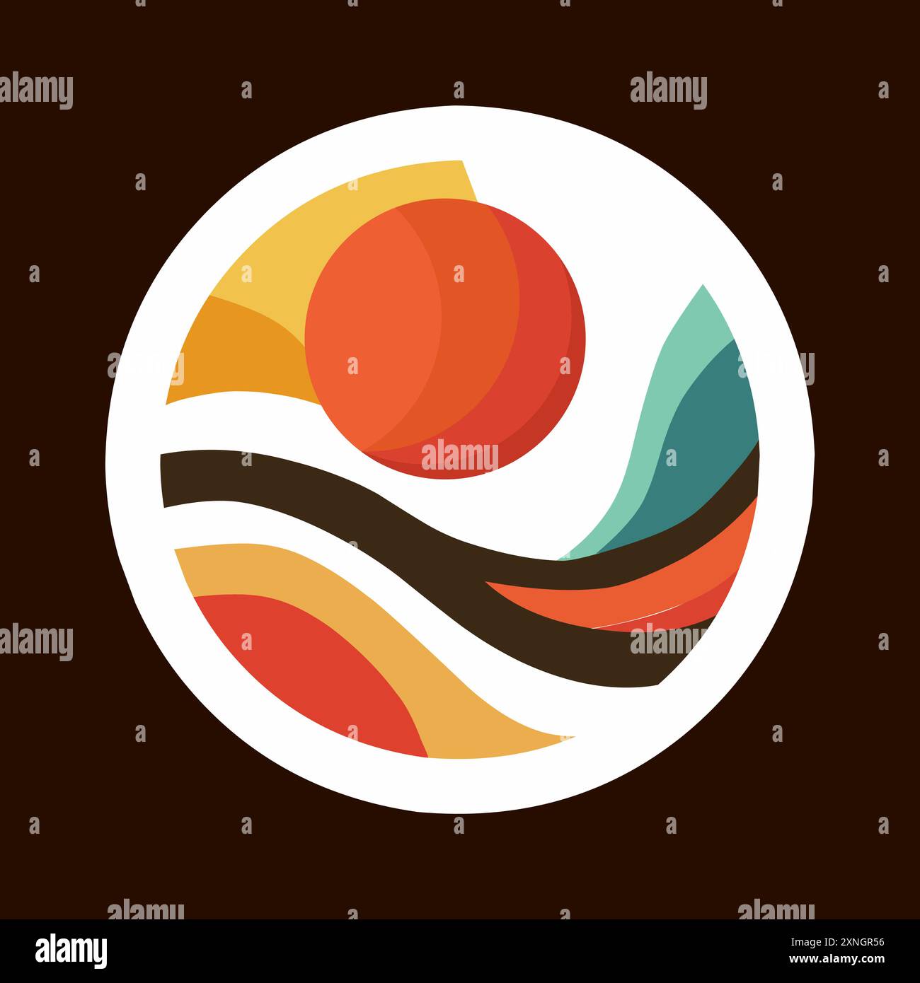 Abstraction in a circle with sun and stylised nature. For logo, for ...