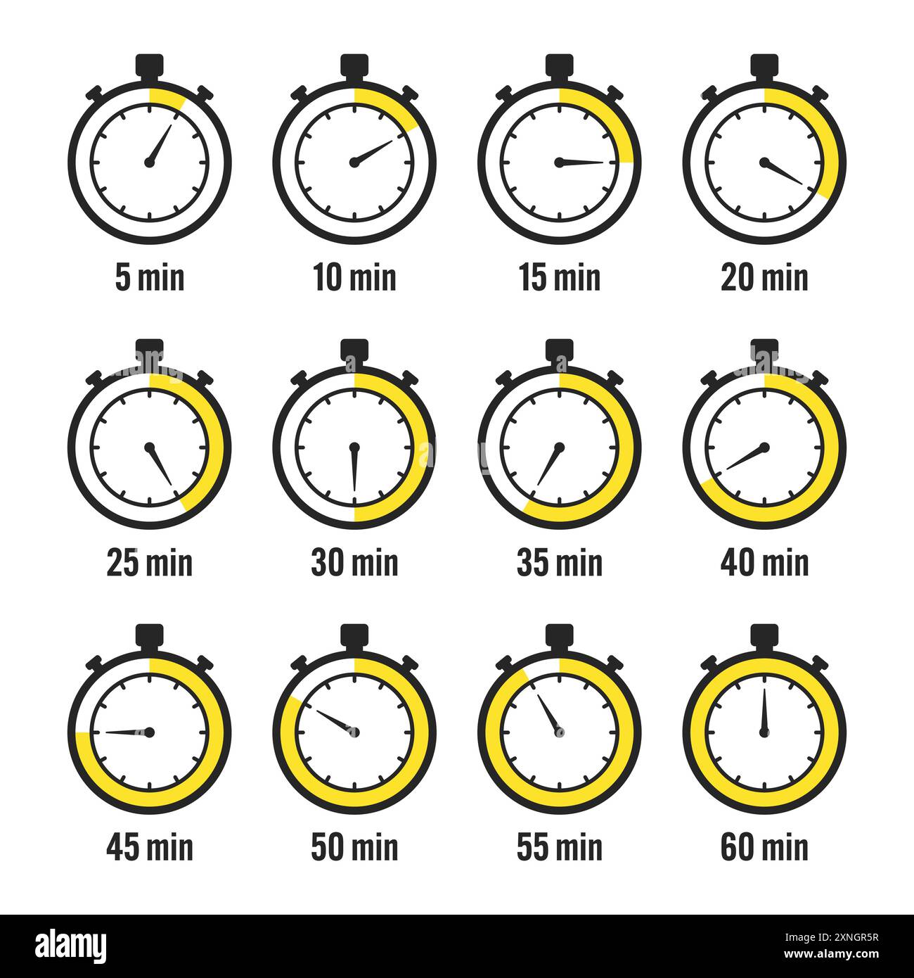 Stopwatch icons. Colorful simple chronometer, time counter with dial ...