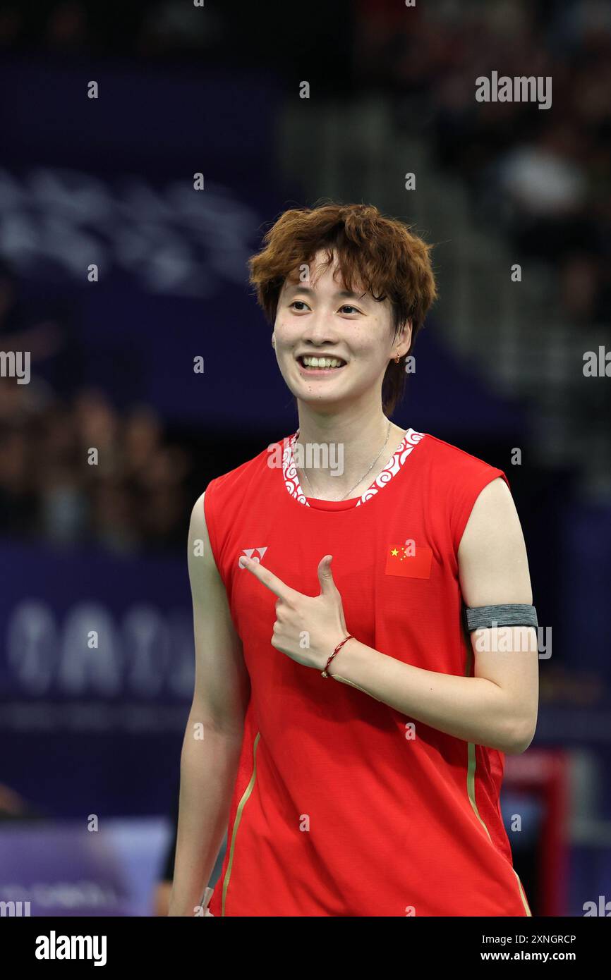 Paris, France. 31st July, 2024. Chen Yufei of China celebrates after ...