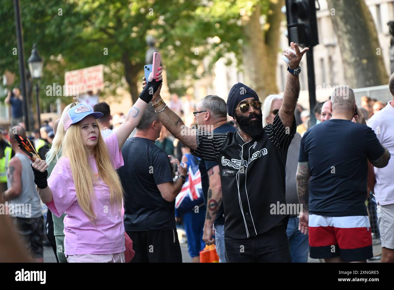 LONDON, ENGLAND - JULY 31 2024: Angry protesters clashed with police ...