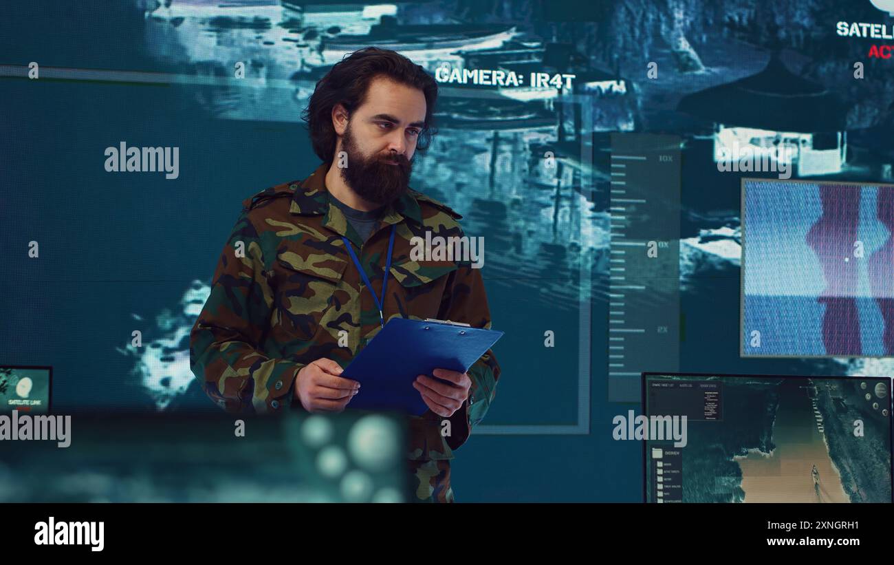 Infantry unit leader coordinating troops to execute special operations ...