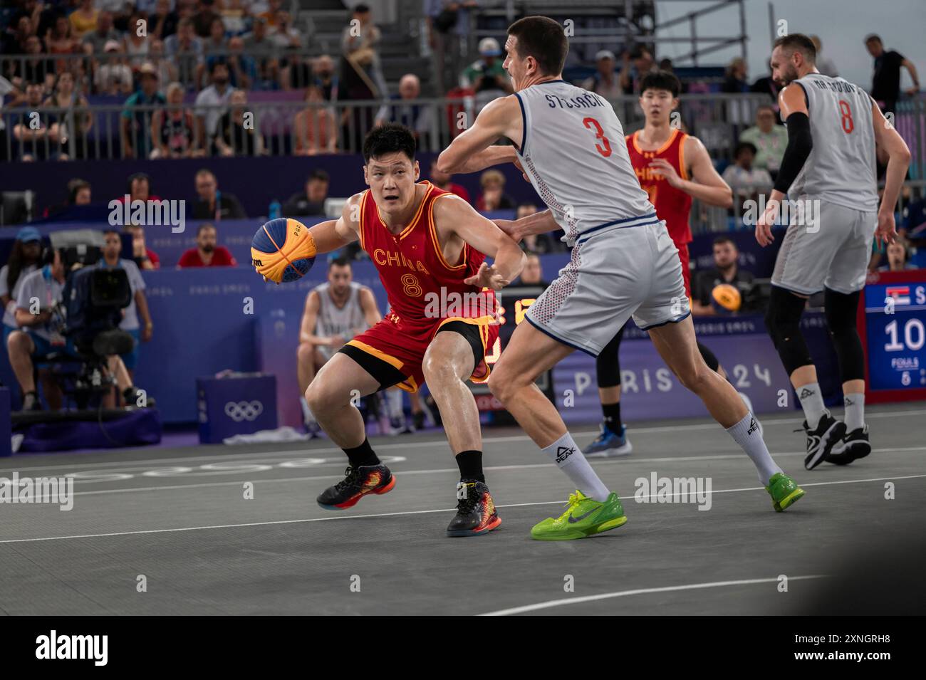 Paris, France. 12th Mar, 2024. Action during the men's pool round 3x3 basketball game between ...